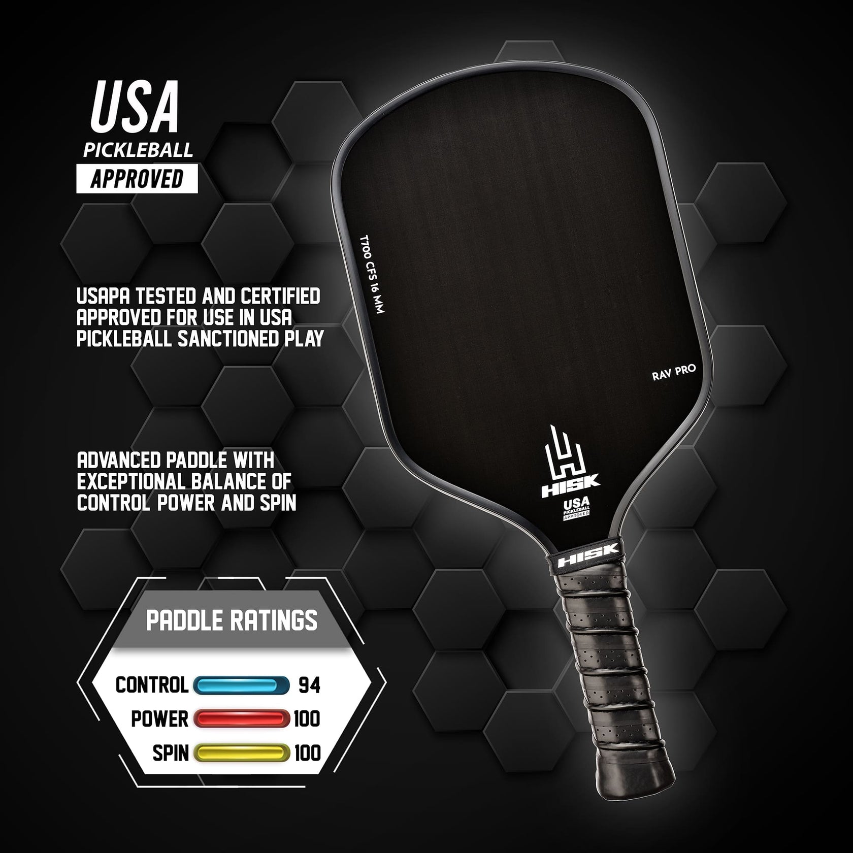 HISK RAV PRO PICKLEBALL PADDEL - Black