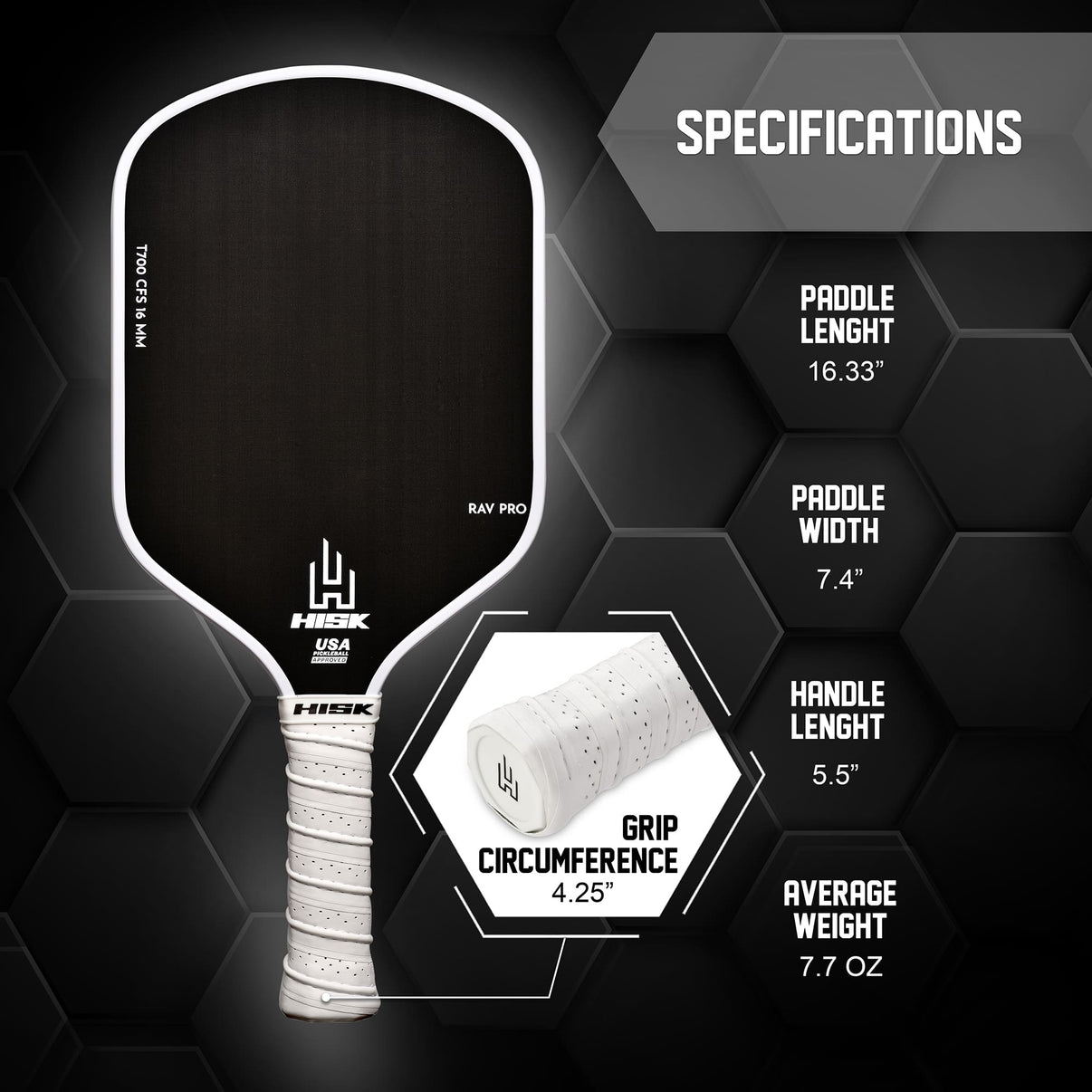 HISK RAV PRO PICKLEBALL PADDEL - White